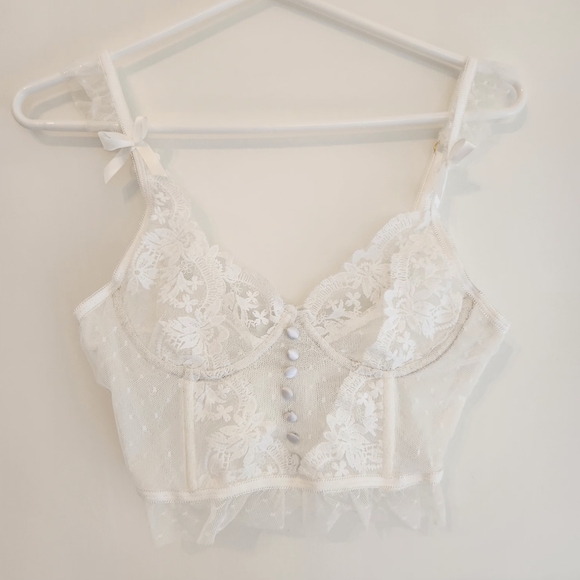 Tops | Ruffled Lace Corset Bustier In White | Poshmark